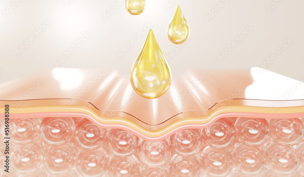 3D Collagen Skin Serum and Vitamin illustration isolated on soft color ...