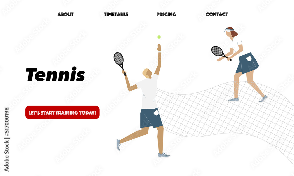 Concept landing web page template with Male and female tennis players ...