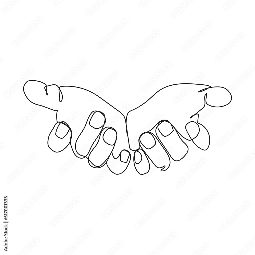 Open palms continuous line drawing.Human hands minimalistic line art vector illustration ...