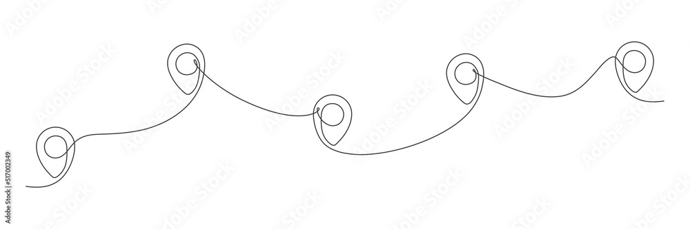 Location pointers continuous one line drawing. GPS navigation line ...