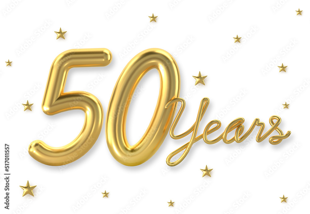 3d golden 50 years anniversary celebration with star background. 3d ...