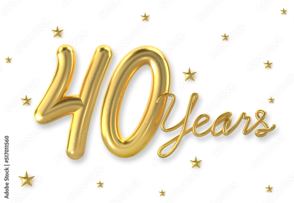 3d golden 40 years anniversary celebration with star background. 3d ...