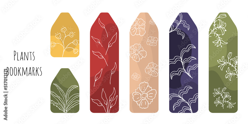 Set of 6 bookmarks with monochrome spots and white decorative hand draw ...