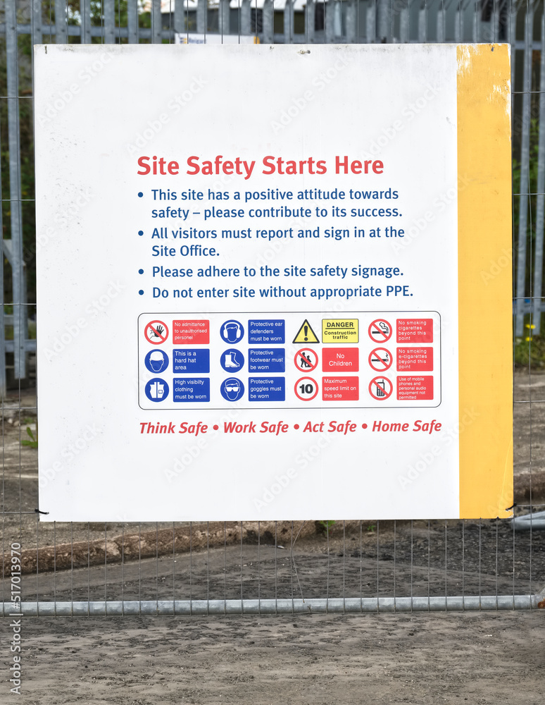 Construction site health and safety message rules sign board signage on ...