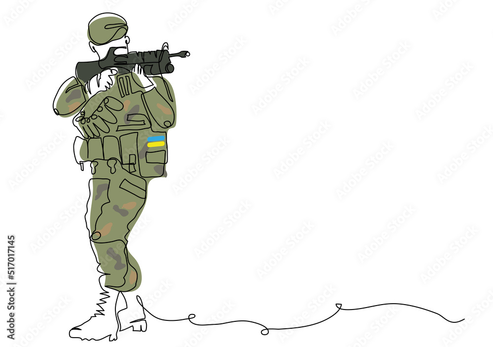 Ukrainian soldier in full growth with weapon in khaki military form of ...