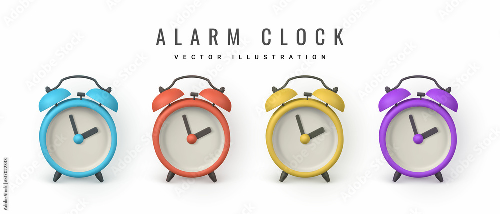 Cute cartoon alarm clock. 3d realistic table clock with shaddow. Vector ...