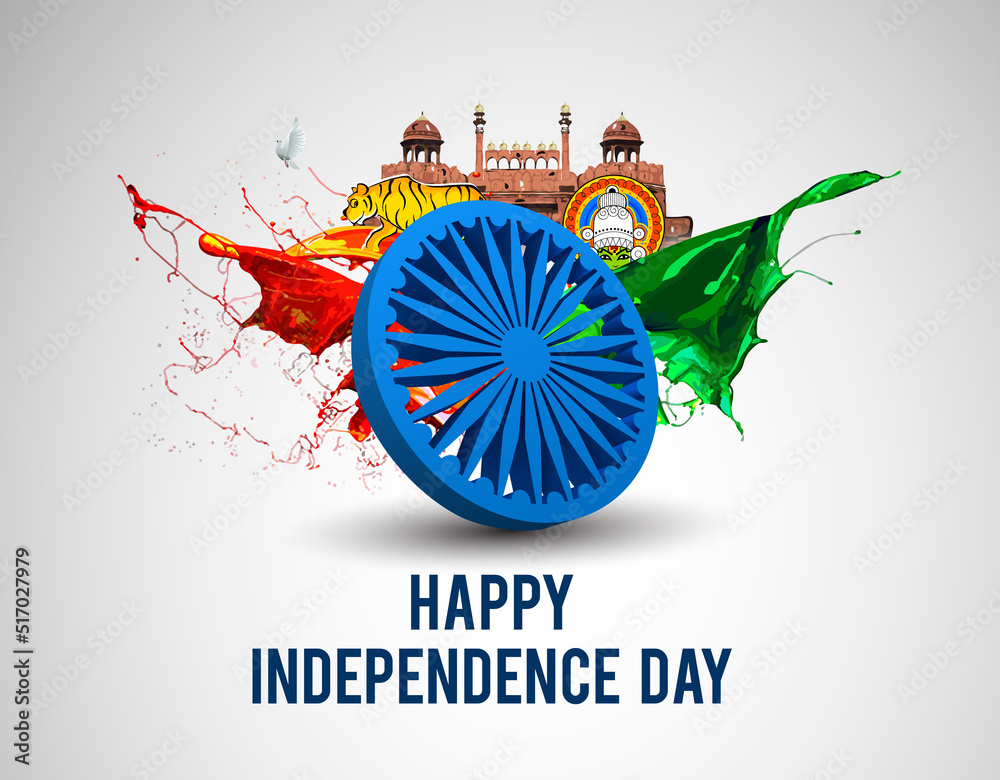 Indian happy Independence Day celebrations with flying pigeon, text and ...