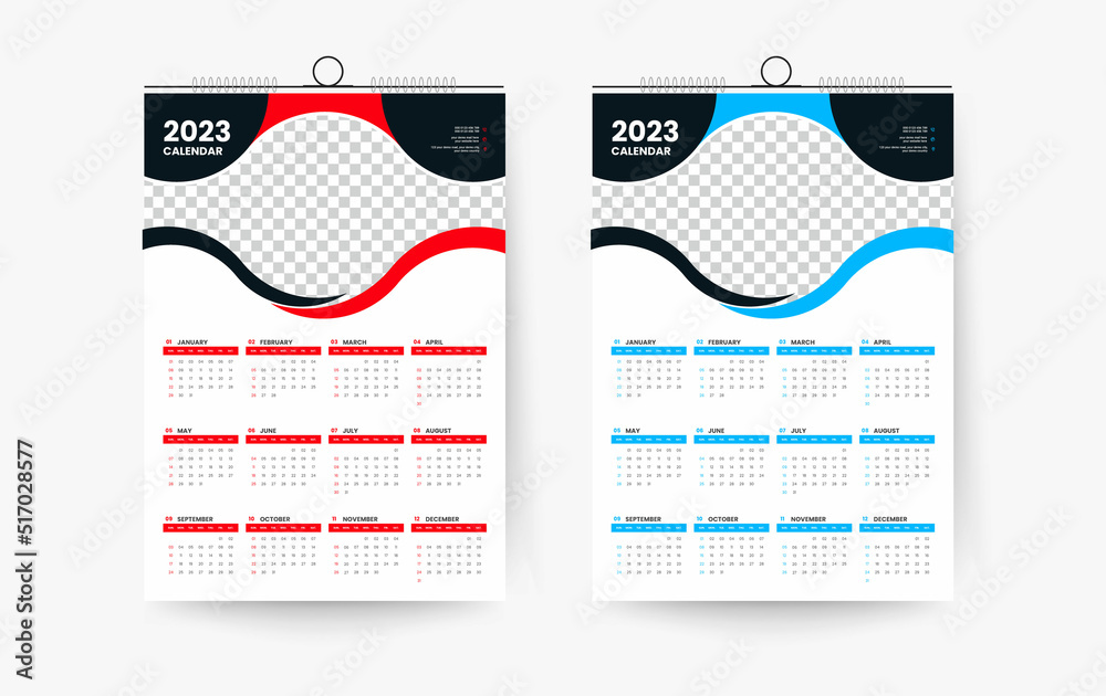 2023 One page wall calendar design template, modern 12 month one page ...