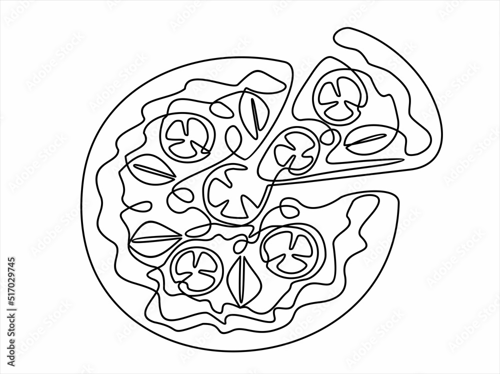 Continuous one line drawing of Italy pizza for restaurant logo badge ...
