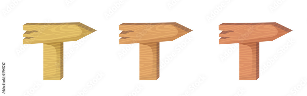 Wooden pointer board. Signpost. Path pointer. Camping sign. Vector set ...