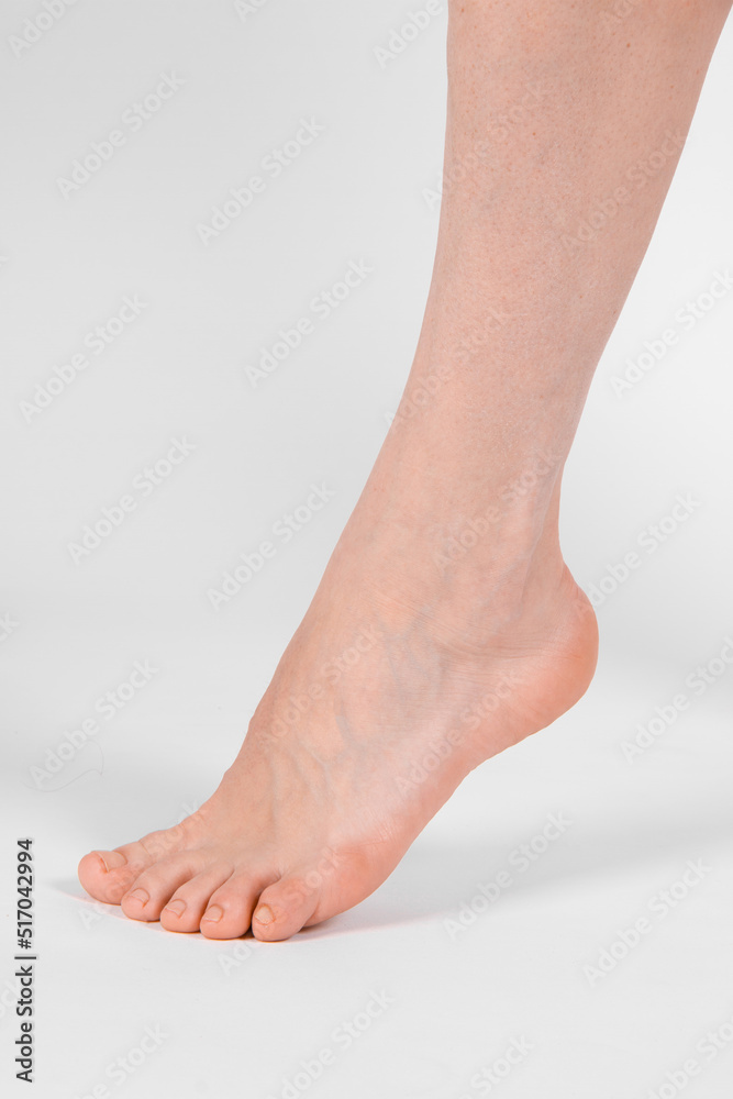 Barefoot and legs isolated on white background. Closeup shot of healthy ...