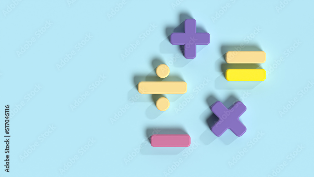 Sign of addition, subtraction, multiplication and division. On light ...