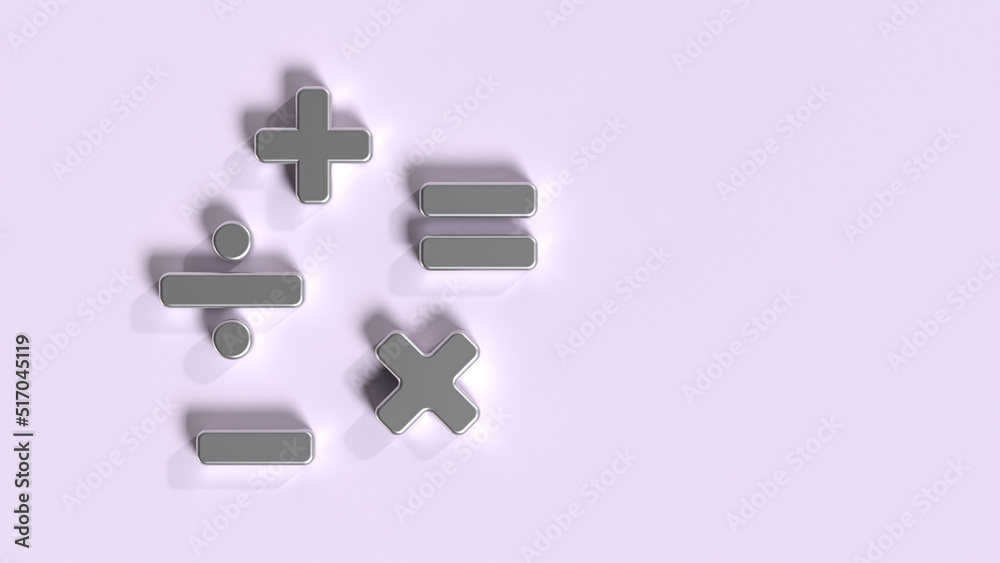 Sign of addition, subtraction, multiplication and division. On light ...