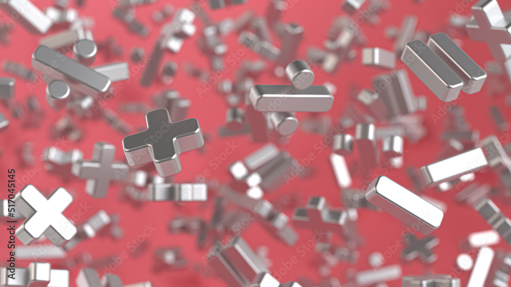 Sign of addition, subtraction, multiplication and division. On pink ...