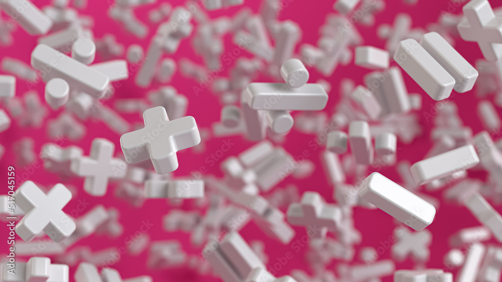 Sign of addition, subtraction, multiplication and division. On pink ...