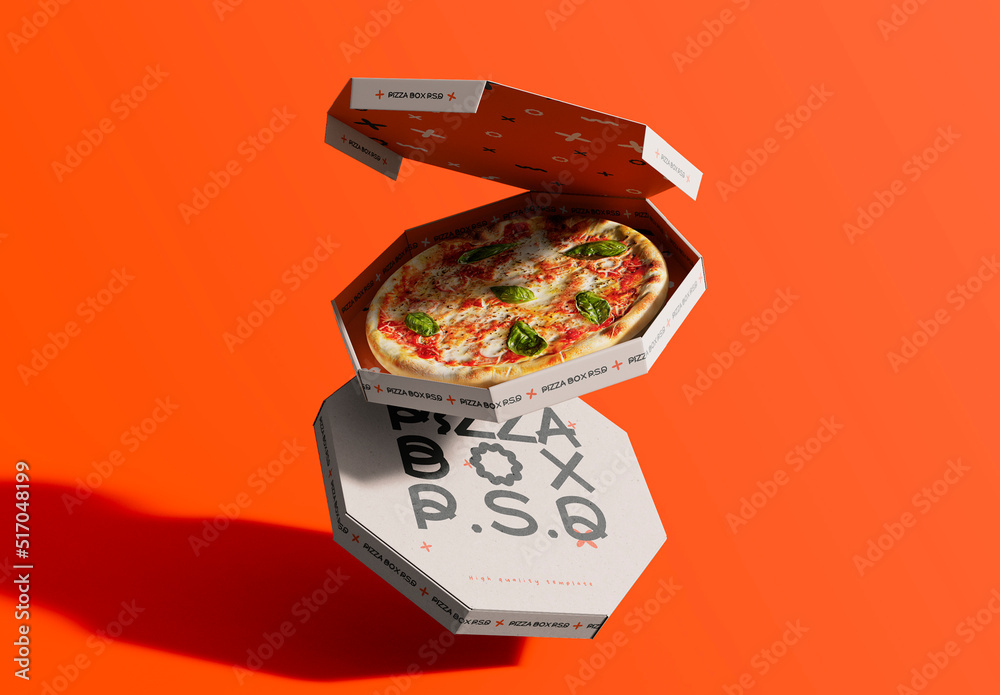 3D Levitating Octagon Pizza Boxes Mockup Stock Template | Adobe Stock