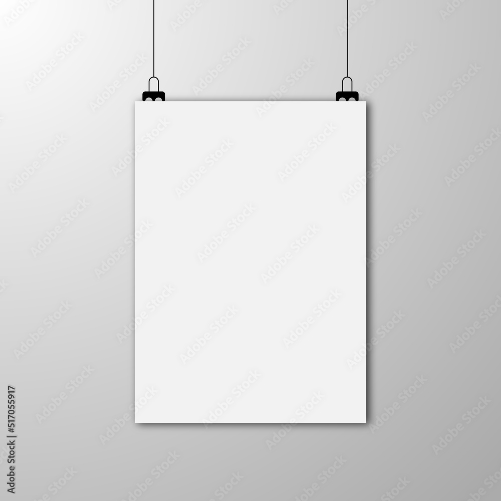 Mock up poster hanging on the wall. Blank white poster template. Poster ...