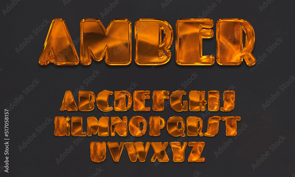 Amber alphabet with capital letters, glossy 3D display font isolated on ...
