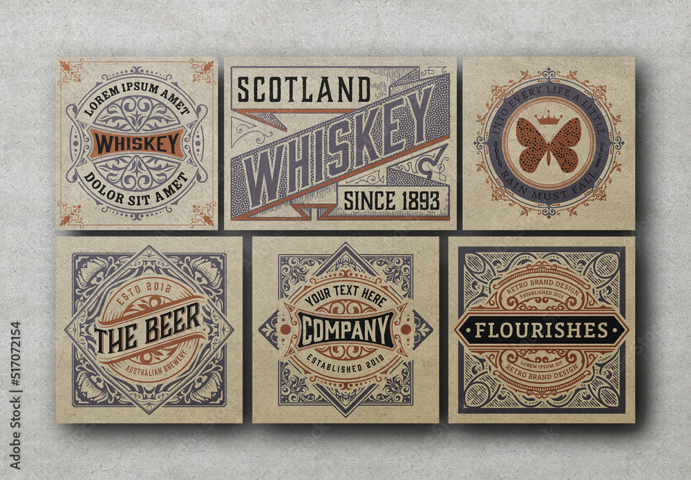 Set of 6 Vintage Labels for Packing Stock Template | Adobe Stock