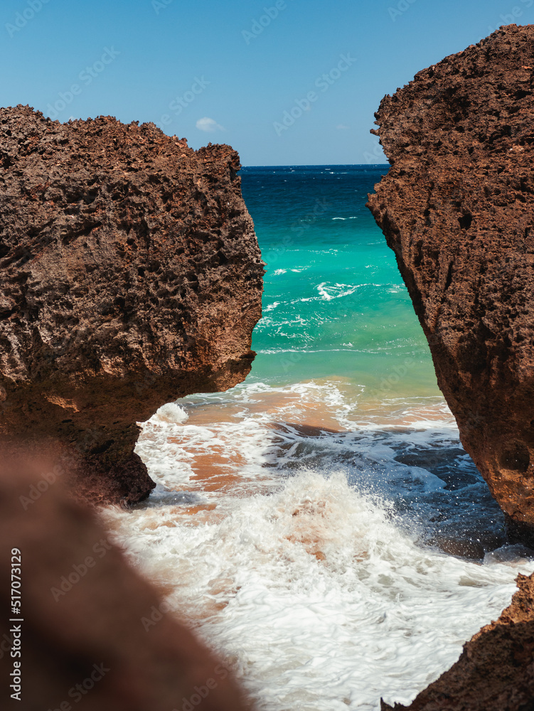 Puerto rico Aguadilla survival beach caves with big rocks formation ...