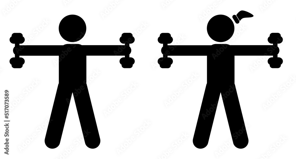 Simple Vector Set 2 Stick man and woman Workout using Dumbbell isolated ...