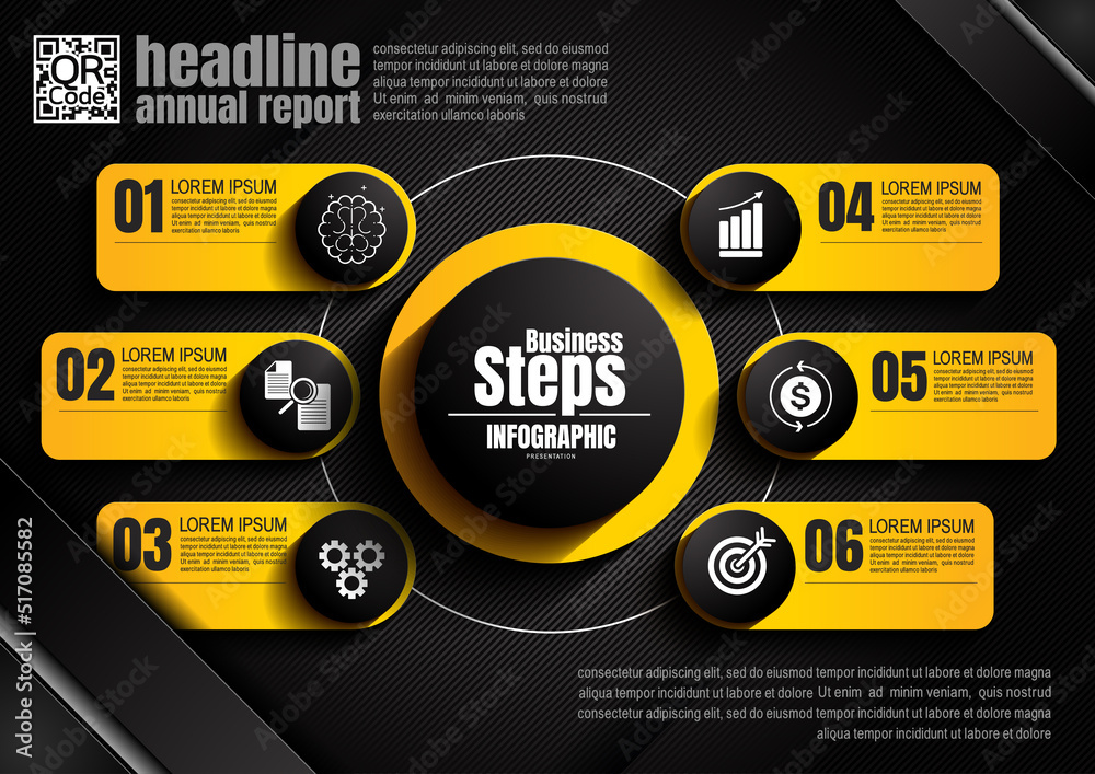 infographics design, 6 process chart diagram template for presentation ...