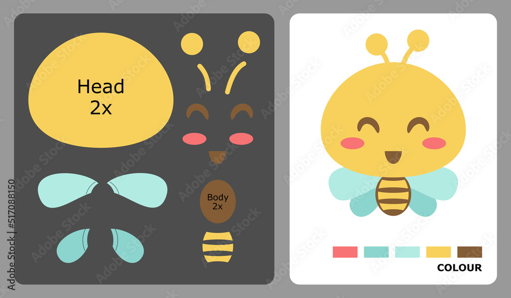 Bee pattern for kids crafts or paper crafts. Vector illustration of bee ...