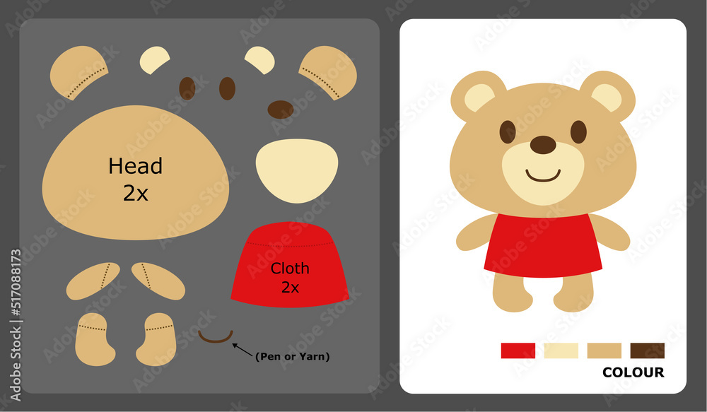 Cute brown bear pattern for kids crafts or paper crafts. Vector ...