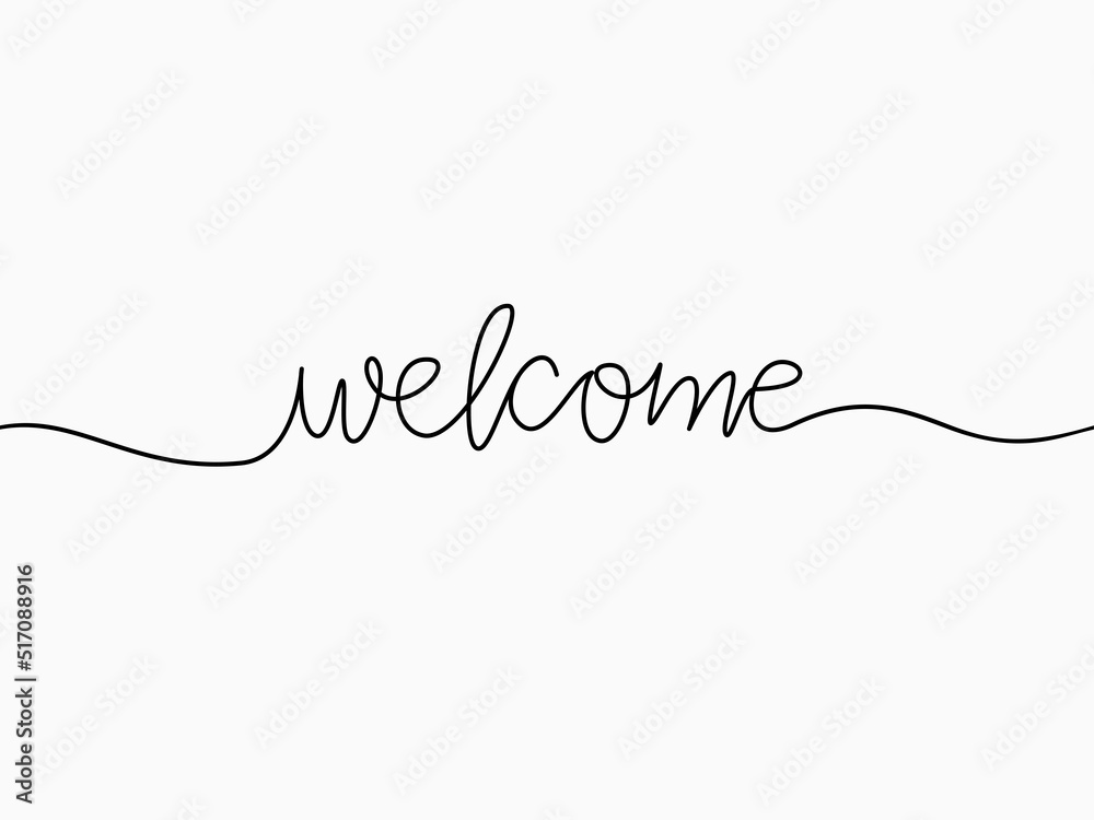 simple black July calligraphic continuous lettering text line welcome ...