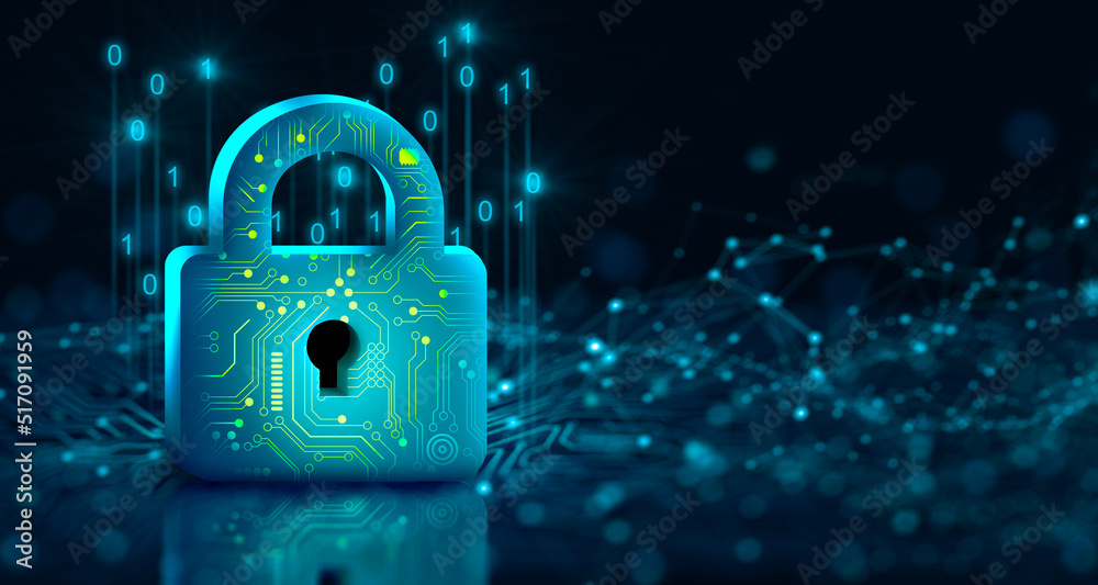 Padlock With Keyhole In Data Security On Converging Point Of Circuit Cyber Data And Information
