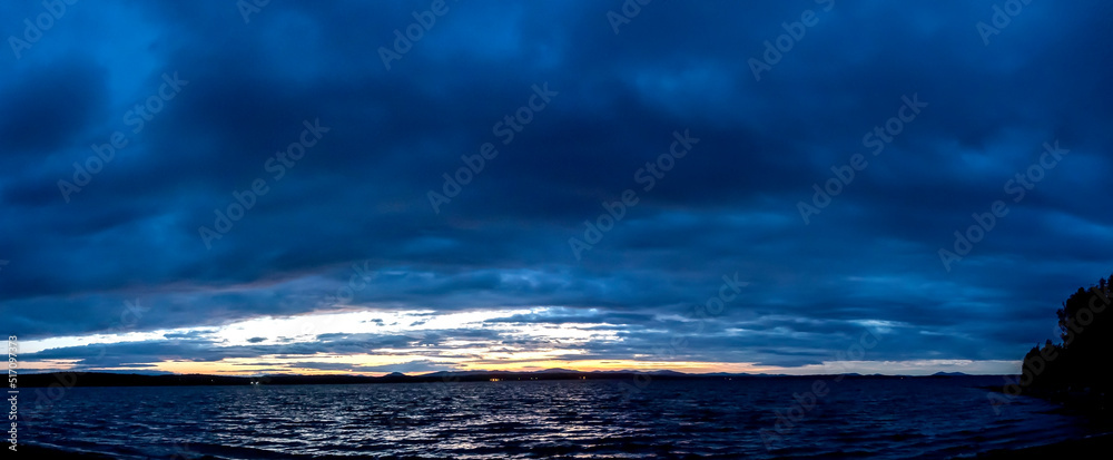 dark blue sunset sky over the lake Stock Photo | Adobe Stock