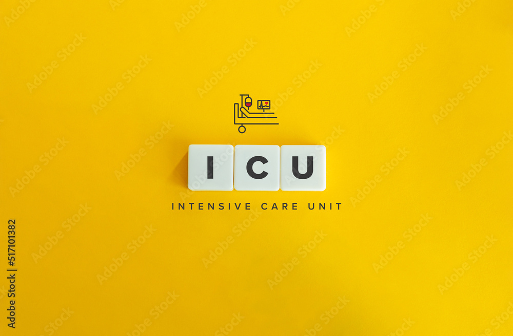 Intensive Care Unit (ICU) Banner and Concept. Initialism on Block ...