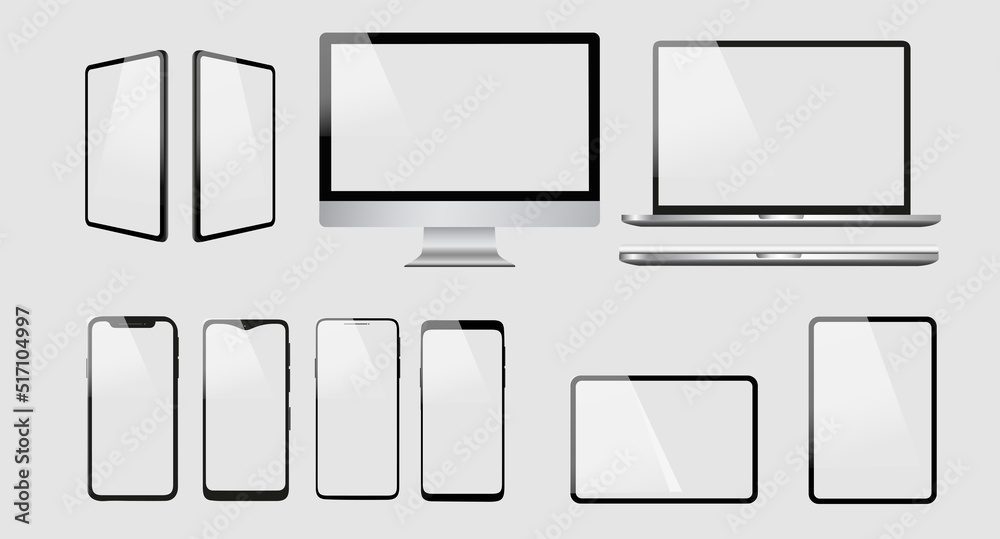 Realistic computer design vector icons. Notebook, tablet, and ...