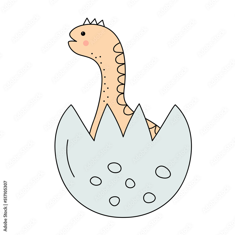 Little baby dinosaur hatching from the egg. Prehistoric cartoon ...