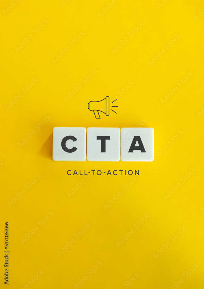 CTA (Call to Action) banner and concept. Block letters on bright orange ...