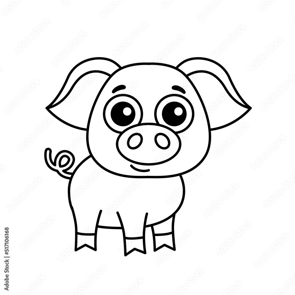 Farm animal for children coloring book. Funny vector pig in a cartoon ...