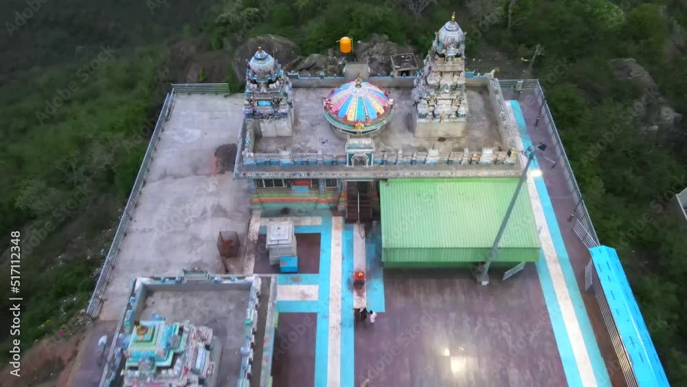 mountain hill historical Hindu temple drone shot top view Karnataka ...