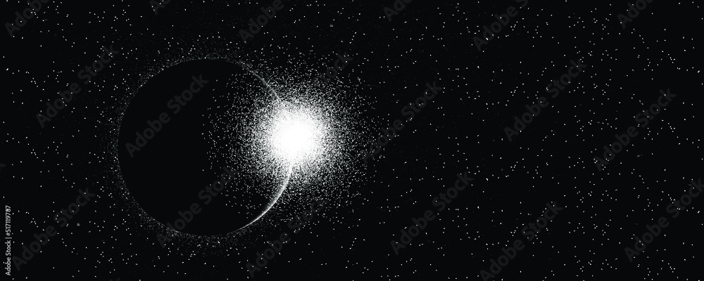Solar eclipse .Star and moon in space. Futuristic landscape, with noise ...