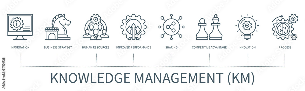 Knowledge management vector infographic in minimal outline style Stock ...