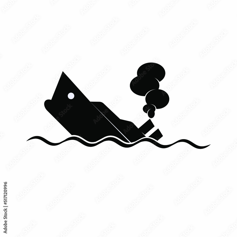 Sinking Ship Icon. Nautical Accident, Down Below Sea Surface Symbol ...