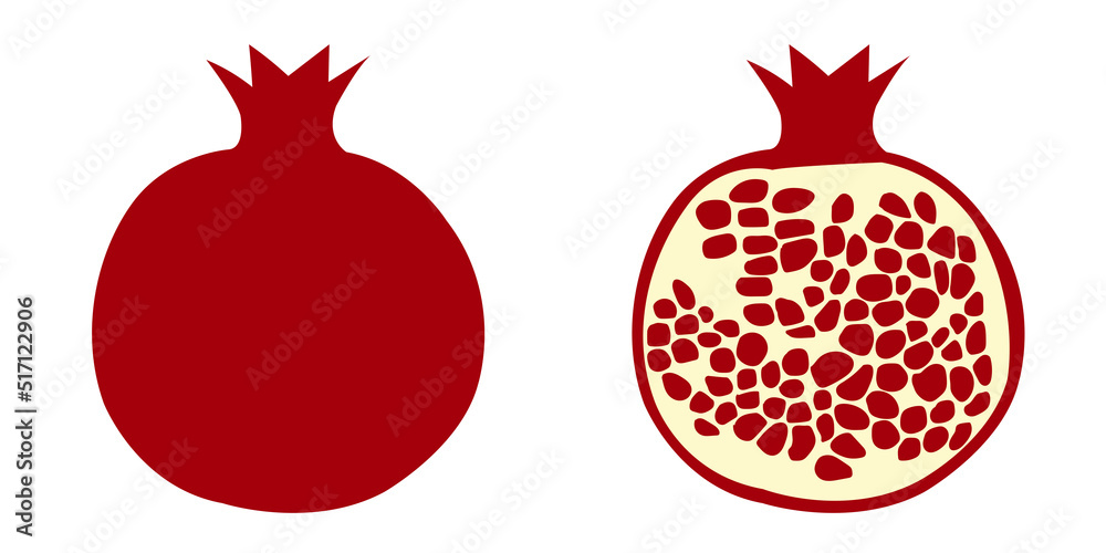 Vector Set of pomegranates - a colorful icon of fruit and a section on ...