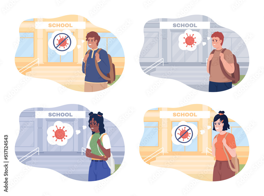 Going back to school after covid 2D vector isolated illustration set ...