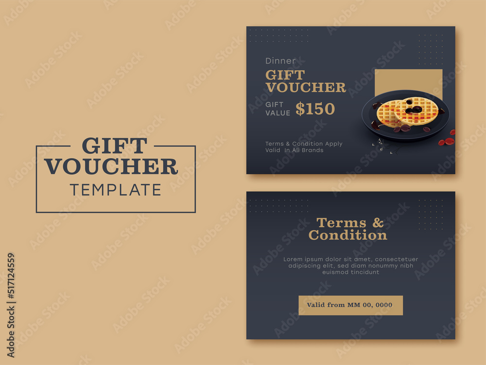 Gift Card Or Voucher Template Design With Waffle Pancake In Front And ...