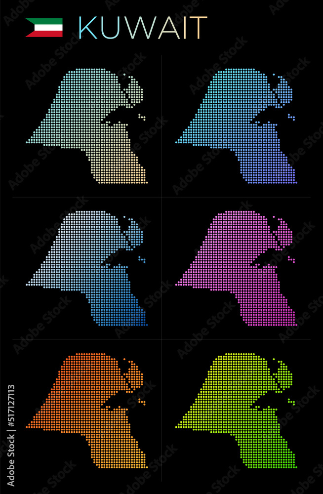 Kuwait dotted map set. Map of Kuwait in dotted style. Borders of the ...