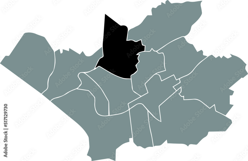 Black flat blank highlighted location map of the OPLADEN DISTRICT ...