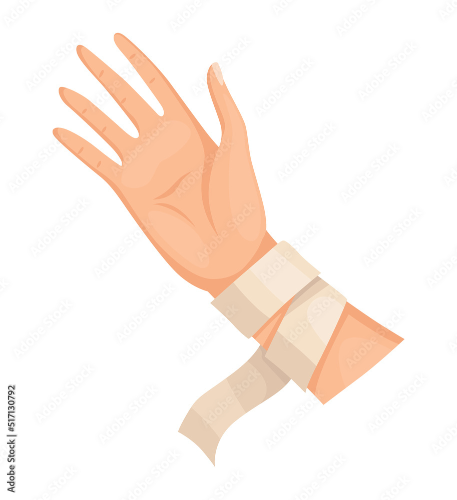 Hands injured skin and procedures of bandaging. First aid for wound ...