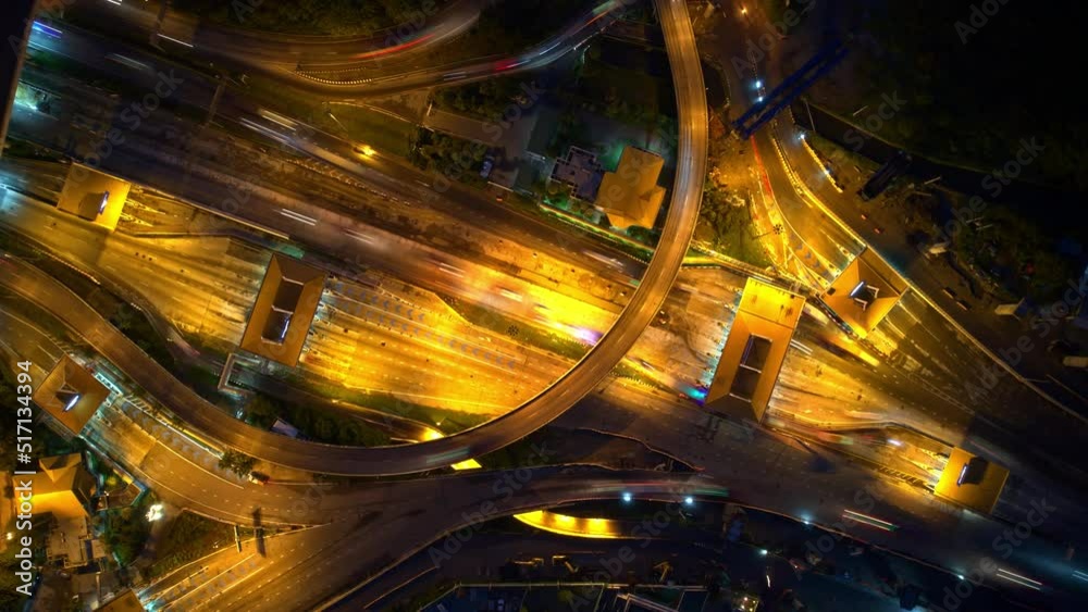 4K : Top view of interchange and motorway road. The Intersection ...