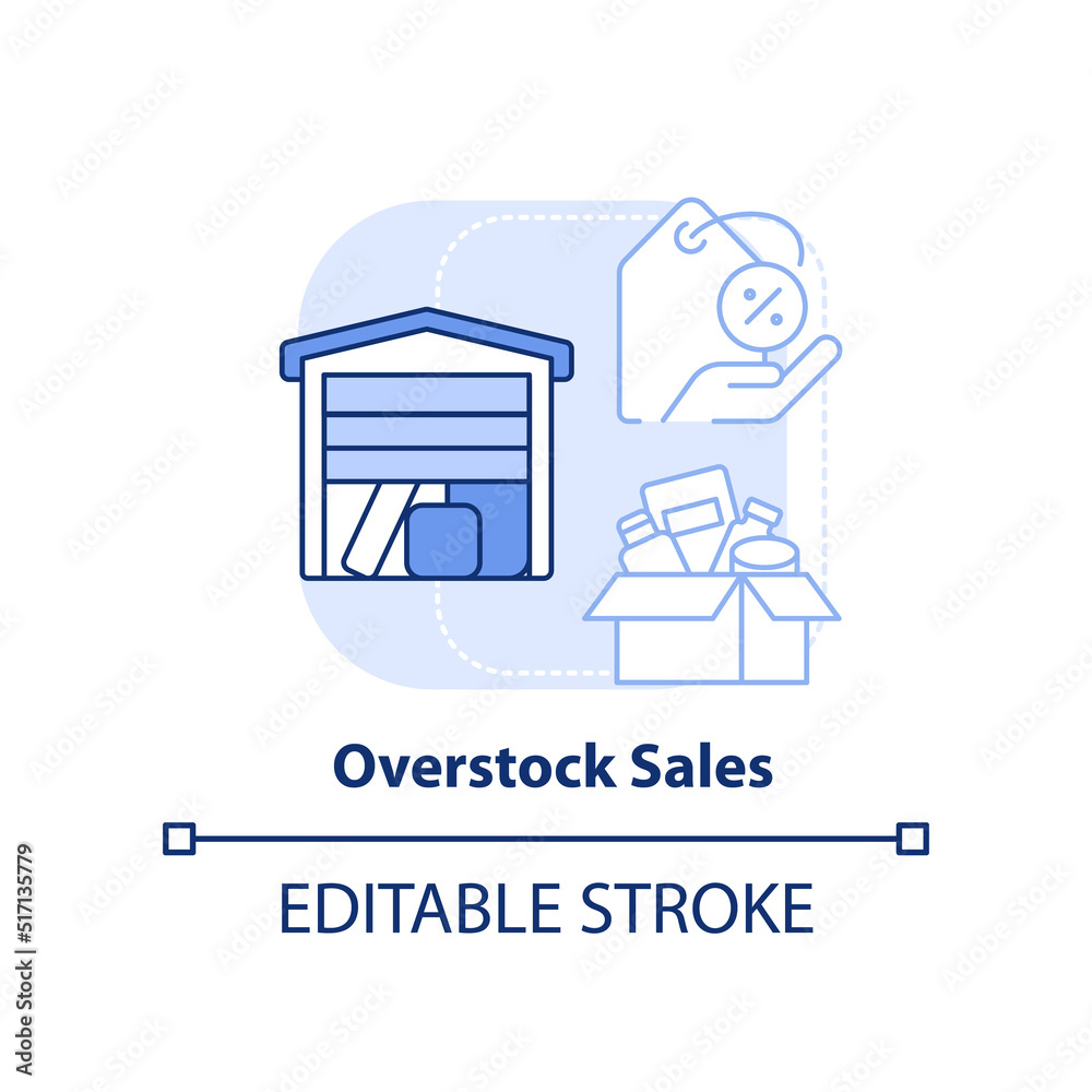 Overstock sales light blue concept icon. Move inventory, low price ...