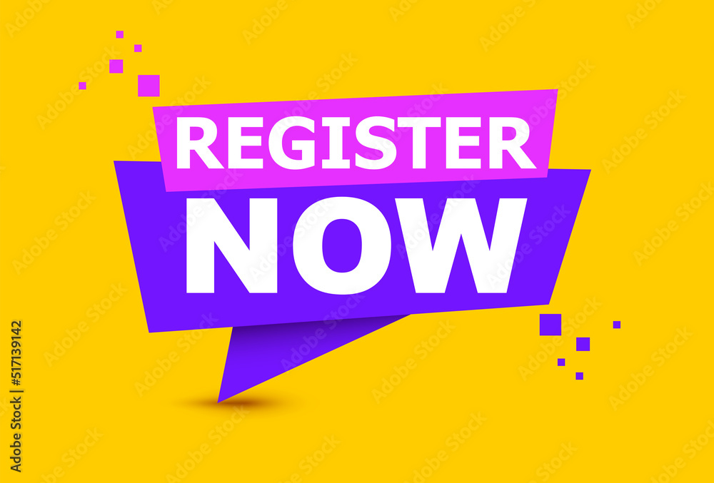 Register now. Vector Illustration Modern Web Banner With Text Register ...