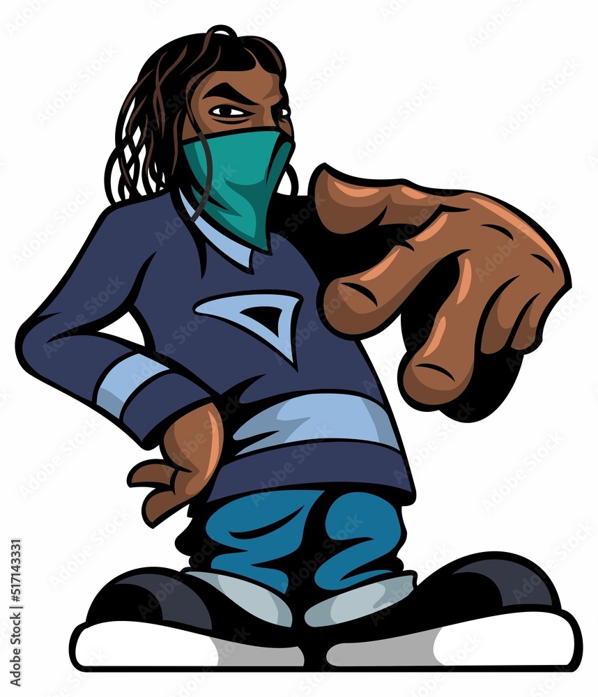 Cartoon style rapper character with dreads, isolated on white ...